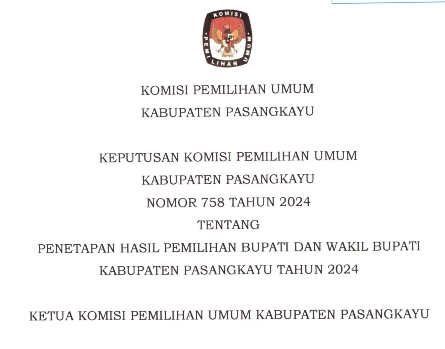 KPU KAB-PASANGKAYU - PENGUMUMAN HASIL PILKADA TAHUN 2024 KABUPATEN ...